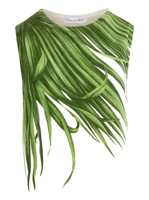 Oscar De La Renta Palm Leaves Tank - Green