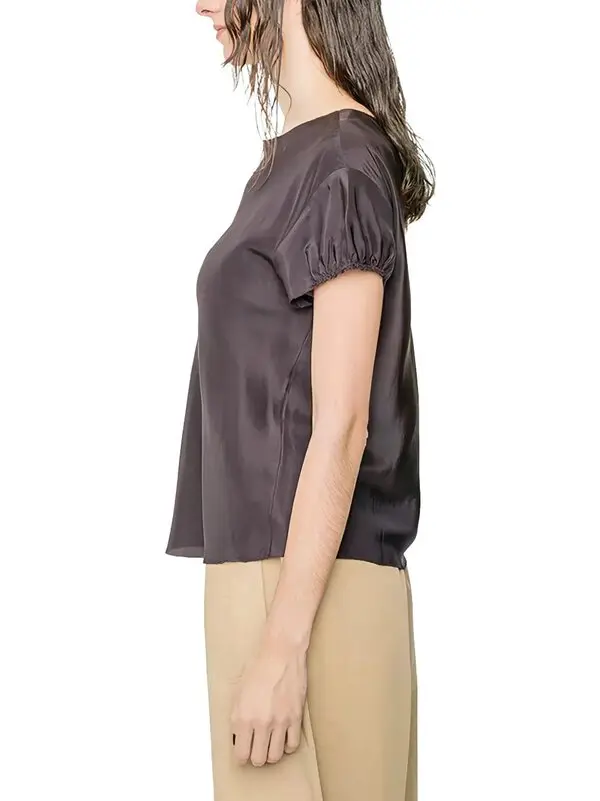 SUSANNE BOMMER Gathered-sleeve Silk T-shirt - Grey
