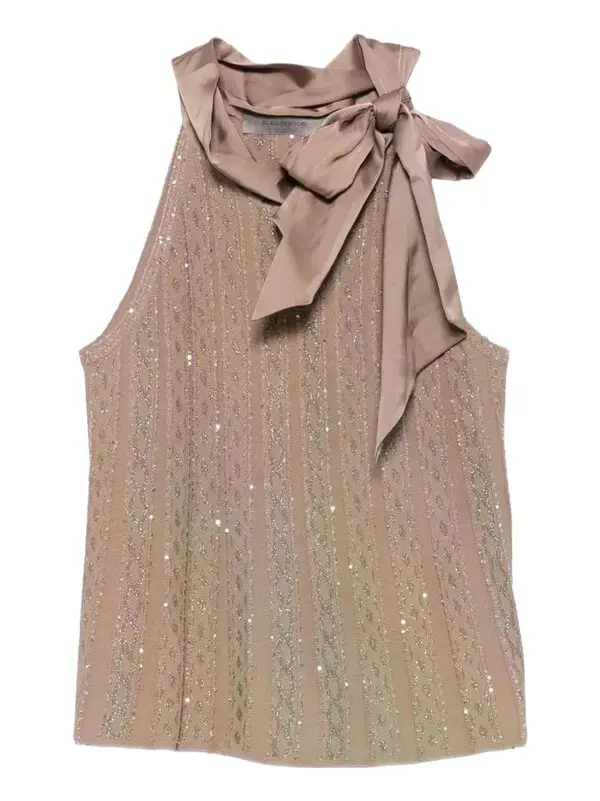 D.exterior Sequin Embellished Bow-tie Halter Neck Top - Neutrals