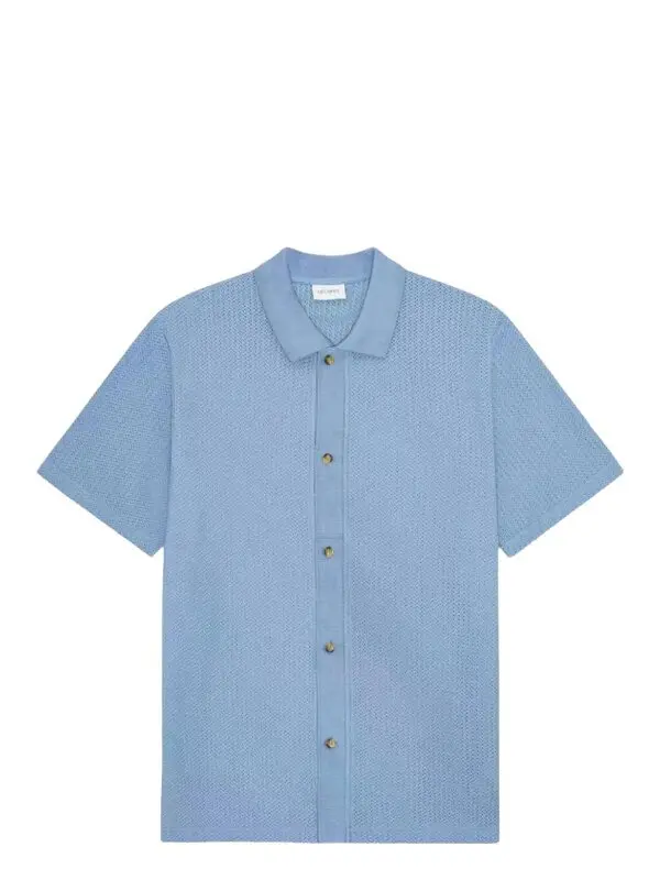 LES DEUX Pointelle Knit Short-sleeve Cardigan - Blue