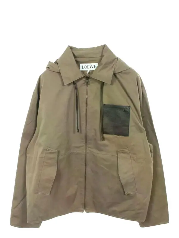 Loewe Khaki Cotton Anagram Leather Patch Zip-up Hoodie - Neutrals