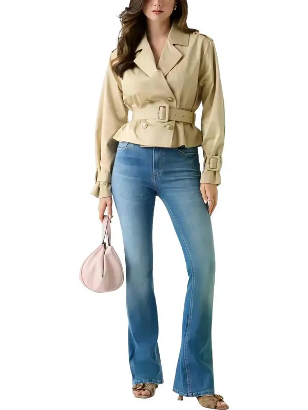 Guess Double-breasted Belted Cropped Trenchcoat - Neutrals