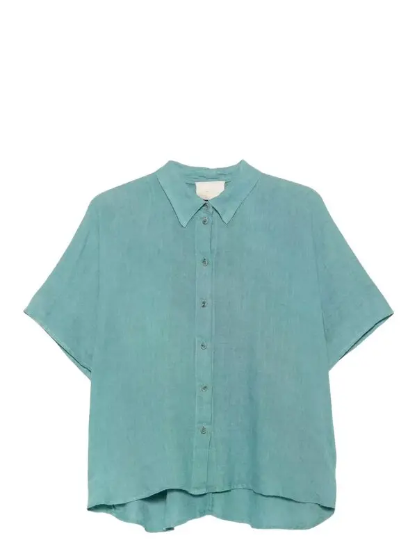 Momoni Elafonissi Short-sleeve Linen Shirt - Blue