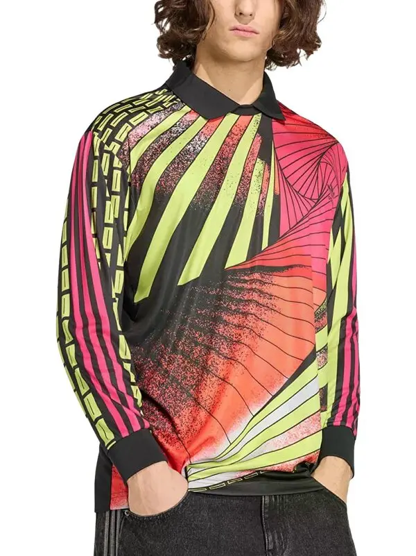 Adidas Archive Graphic-print Long-sleeve Polo Shirt - Black