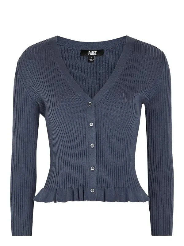 Paige Royce Frill Cotton-blend Cardigan - Navy