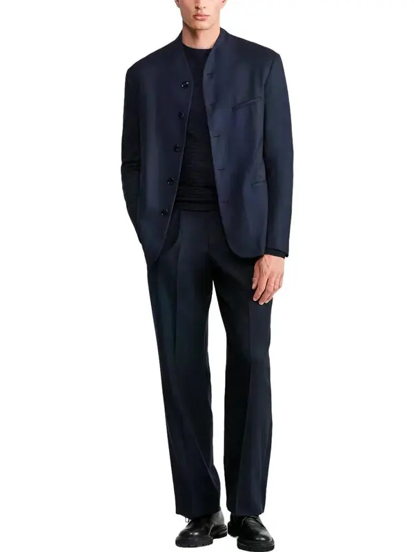 Giorgio Armani Diamond Knit Crew Neck Long Sleeve Sweater - Blue