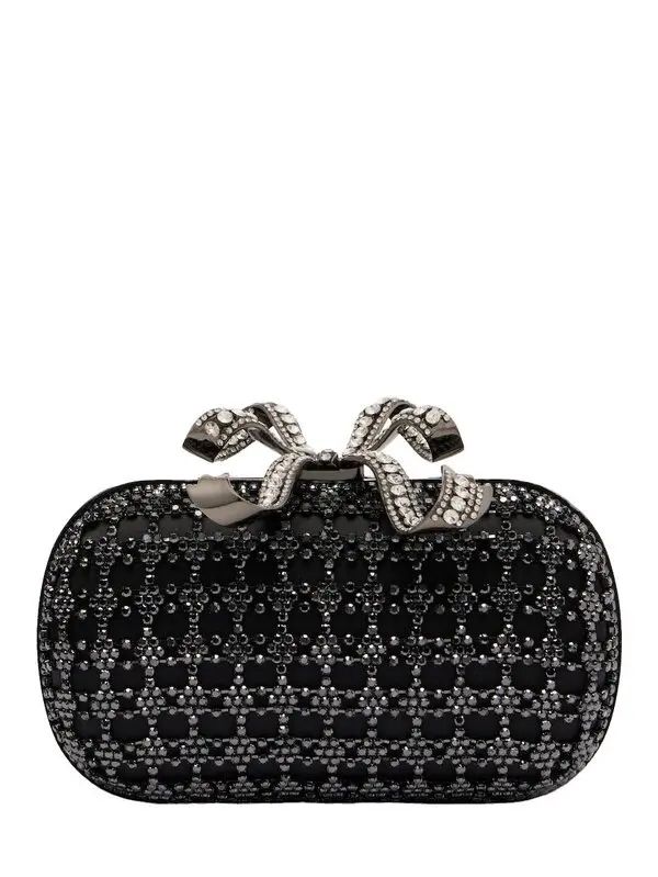 SELF-PORTRAIT Embellished Bow Clutch - Black