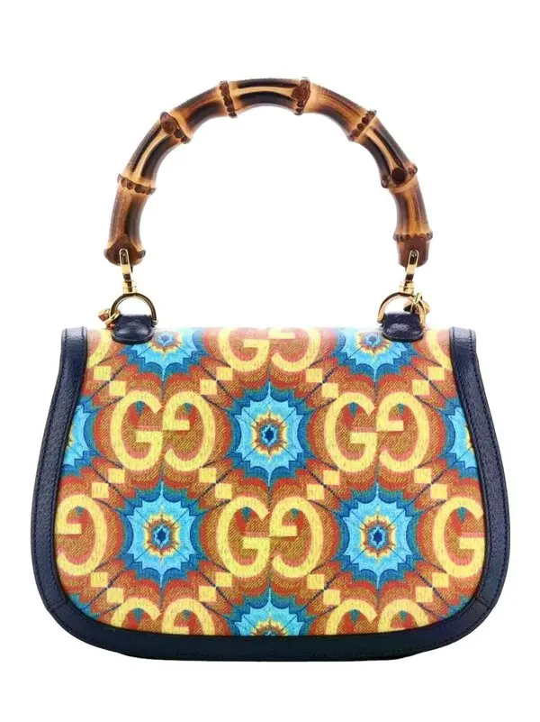 Gucci Bamboo 1947 Kaleidoscope Print Gg Coated Canvas Medium Crossbody Bag - Blue