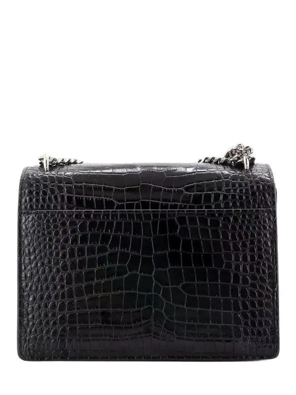 Saint Laurent Sunset Crocodile Embossed Leather Medium Crossbody Bag - Black