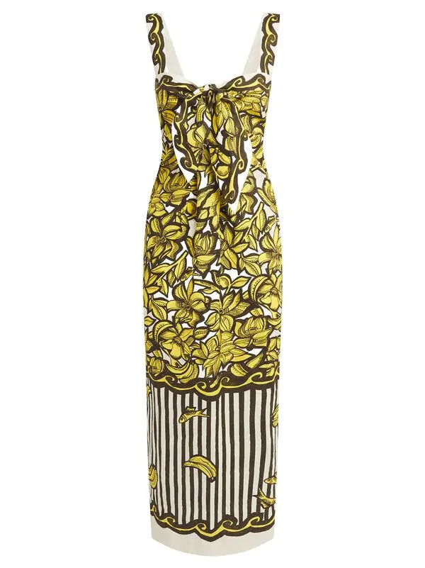 ALEMAIS Mona Printed Hemp Midi Dress - Yellow