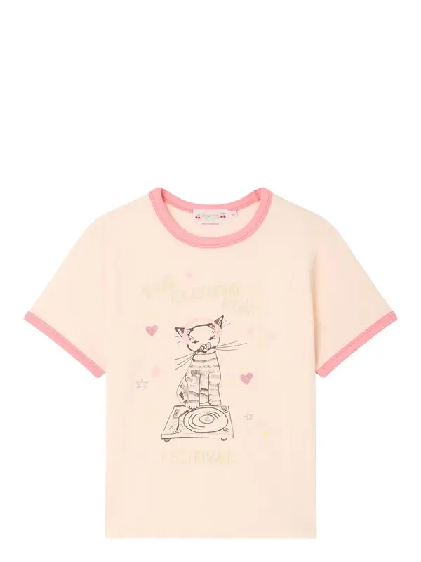 Bonpoint Cat Print Cotton T-shirt - Pink