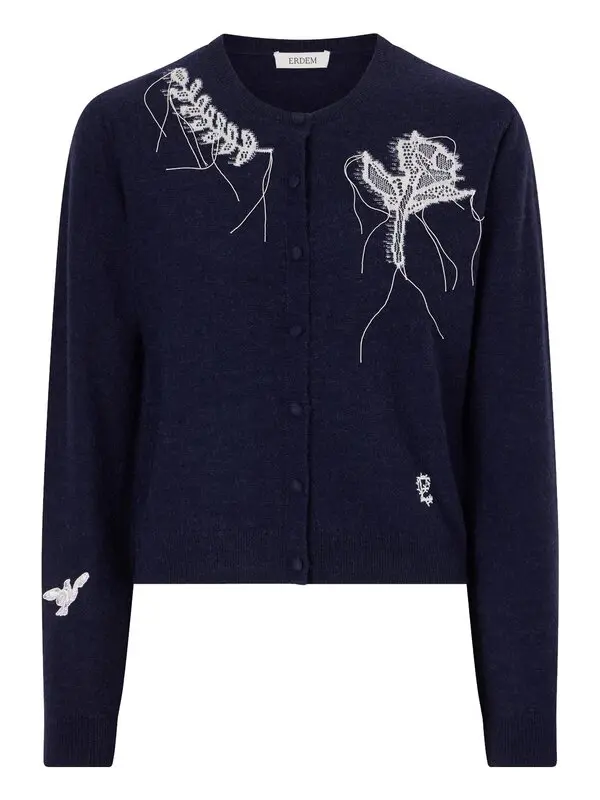 Erdem Embroidered Wool-blend Cardigan - Blue