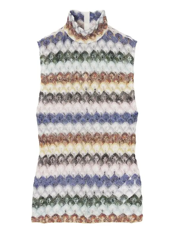 Missoni Striped Metallic Crochet-knit Tank - Orange