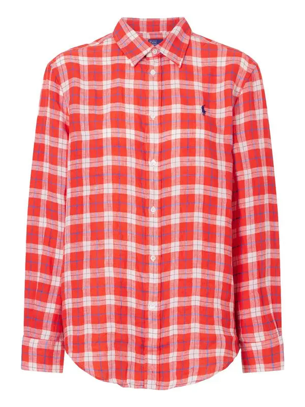Polo Ralph Lauren Embroidered Checked Linen Shirt - Red