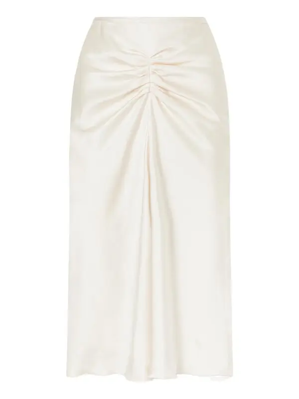 Victoria Beckham Bela Ruched Satin Midi Skirt - Neutrals
