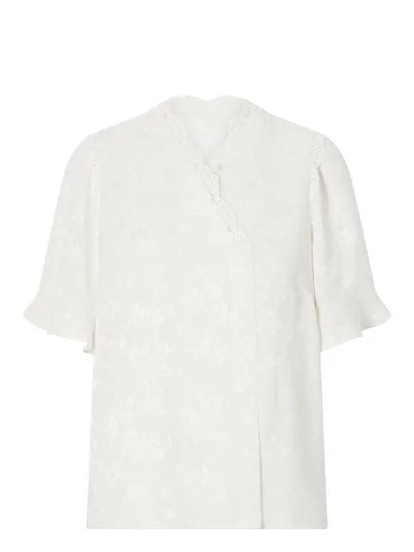 Maison Mayle Margarita Mesh And Crochet-trimmed Floral-jacquard Silk-crepe Blouse - Neutrals