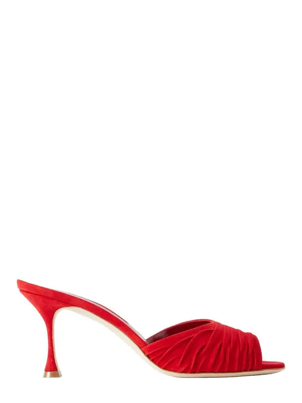 Manolo Blahnik Pirua 70 Ruched Suede Mules - Red
