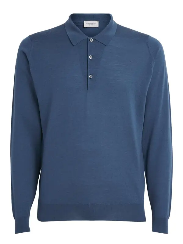 John Smedley Merino Wool Long-sleeve Polo Shirt - Blue