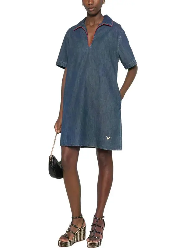 Valentino Garavani Vlogo Signature Denim Mini Dress - Blue
