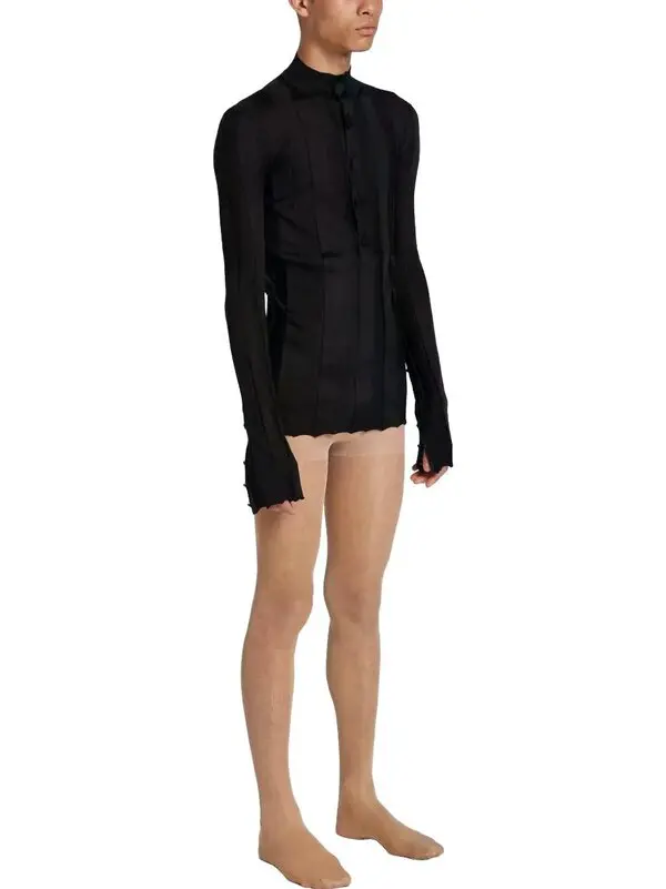 ROT Ribbed Silk Henley Sweater - Black