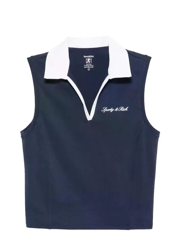 SPORTY & RICH Sleeveless Contrast Collar Cropped Top - Blue
