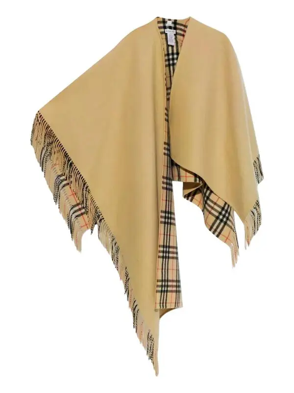 Burberry Reversible Cape With Fringe Trim - Neutrals