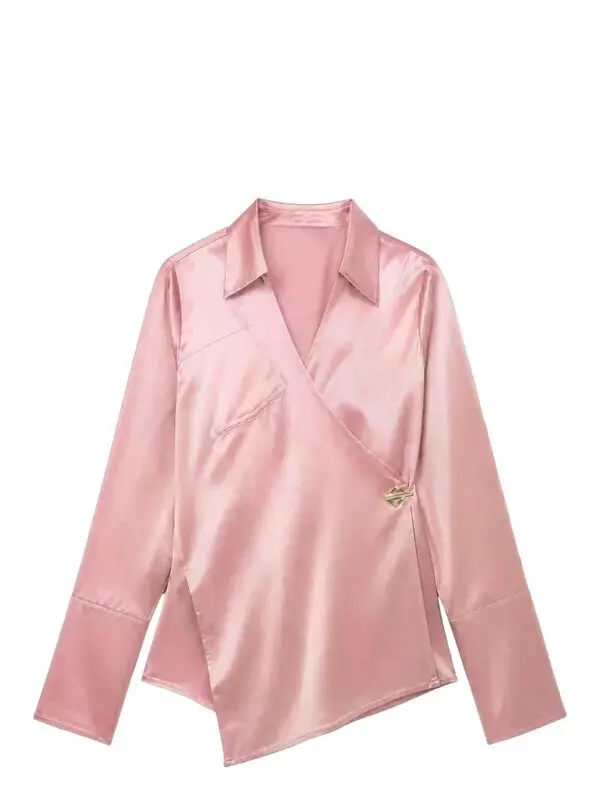 DANAME Wrap-style Satin Blouse - Pink