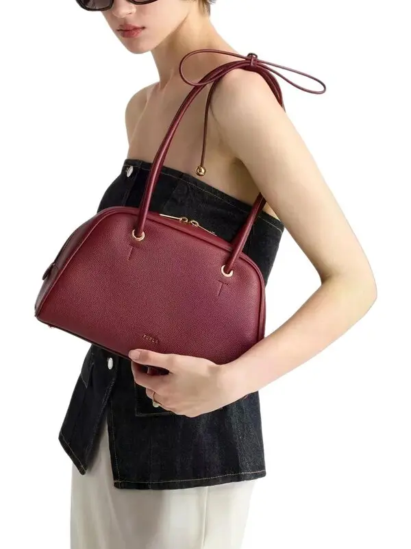 Furla Dome Pebbled Leather Tote Bag - Red
