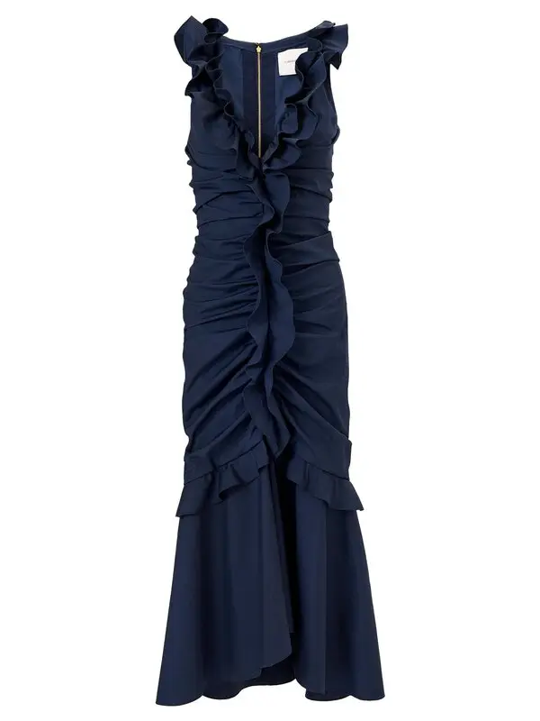 Carolina Herrera Ruffled Midi Dress - Navy