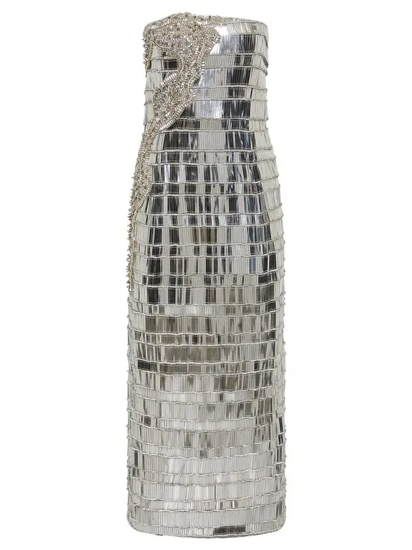 Rachel Gilbert Ariel Metallic Column Gown - Silver