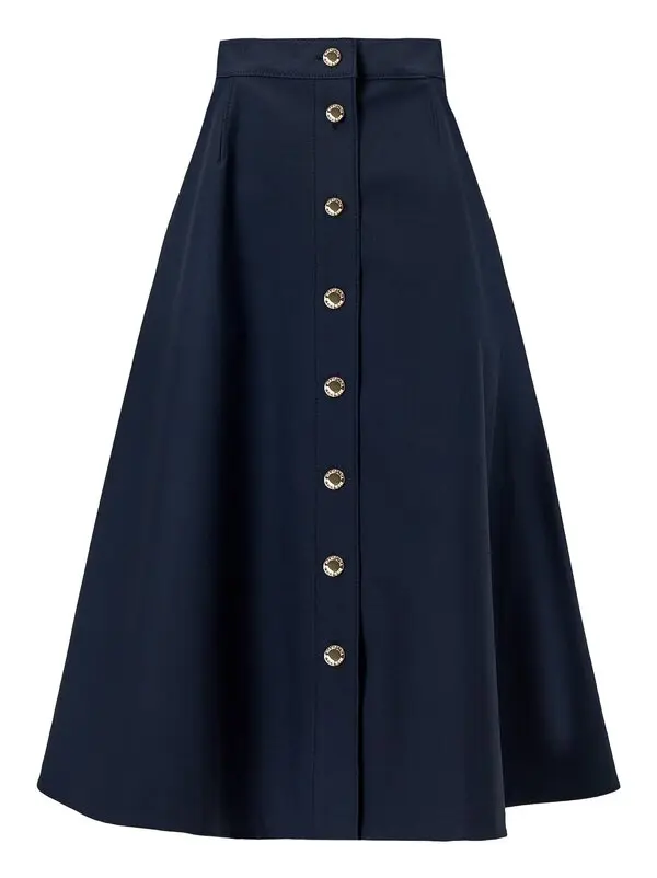 Carolina Herrera Button-front Cotton Sateen Midi Skirt - Navy