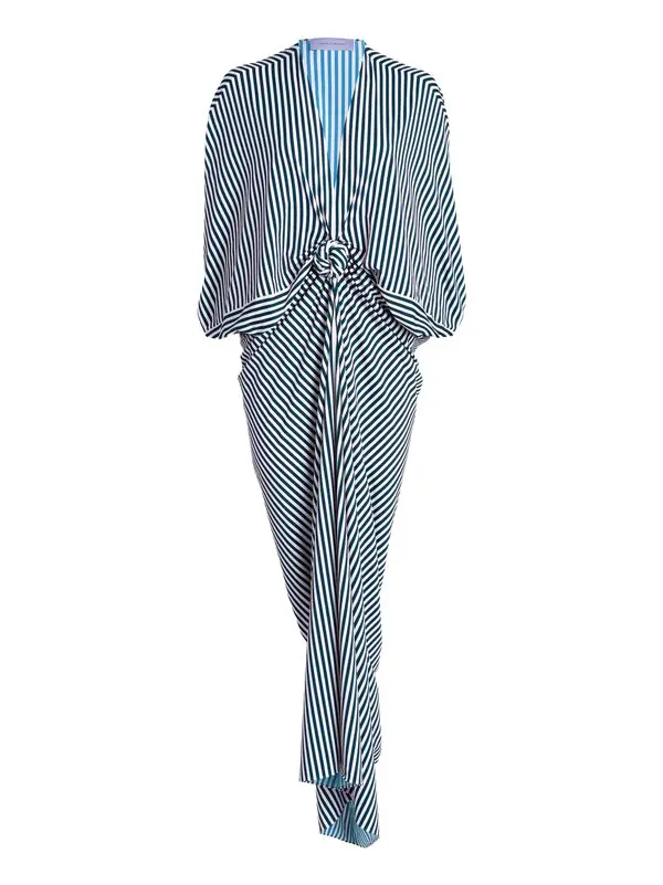 Silvia Tcherassi Fiore Gathered Crepe Tunic Maxi Dress - Stripe