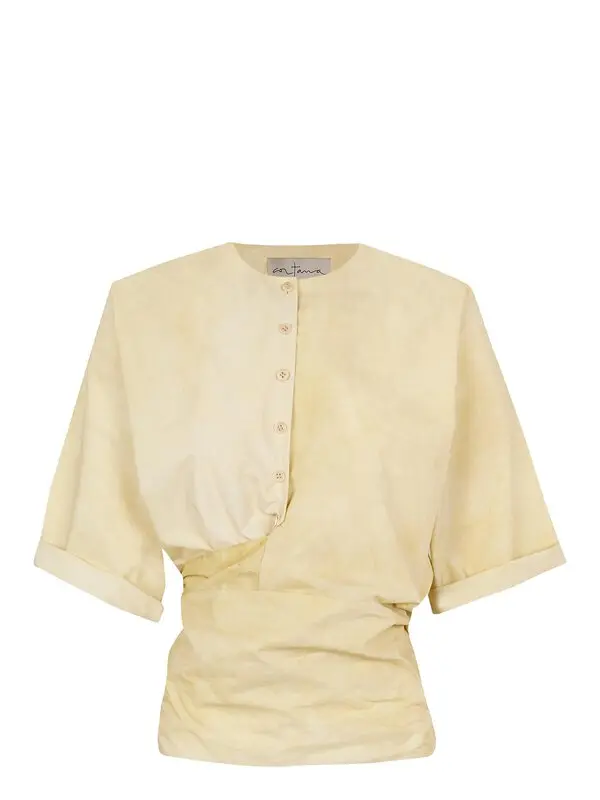 CORTANA Yoko Gathered Wrap Cotton Top - Yellow