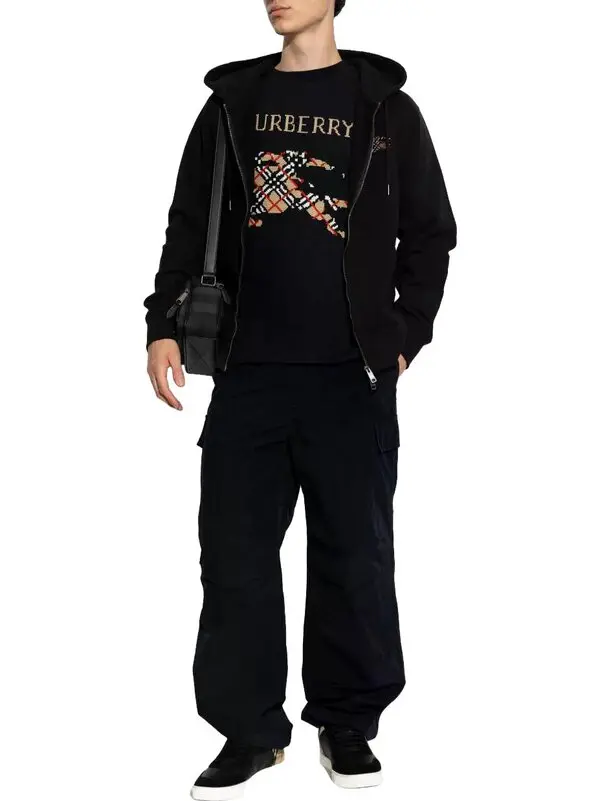 Burberry Embroidered Zip-up Hoodie - Black