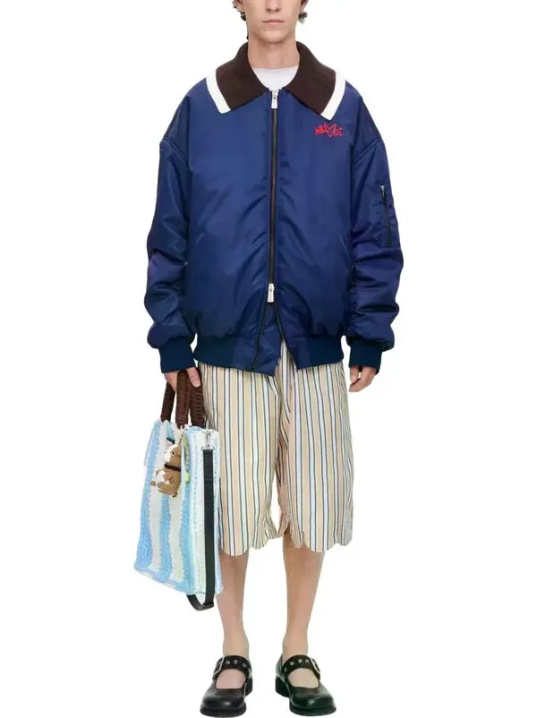 CHARLES JEFFREY Logo-embroidered Bomber Jacket - Blue