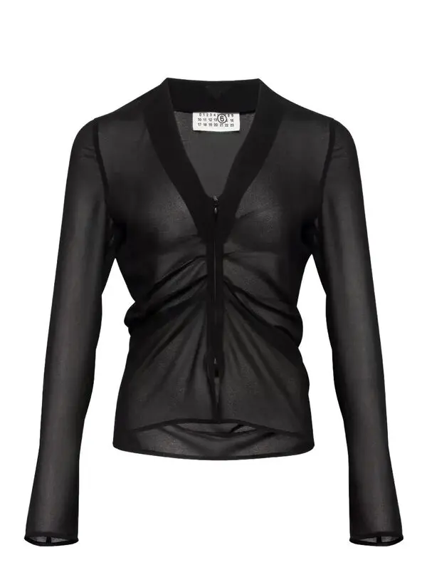 MAISON MARGIELA Sheer Chiffon V-neck Top - Black