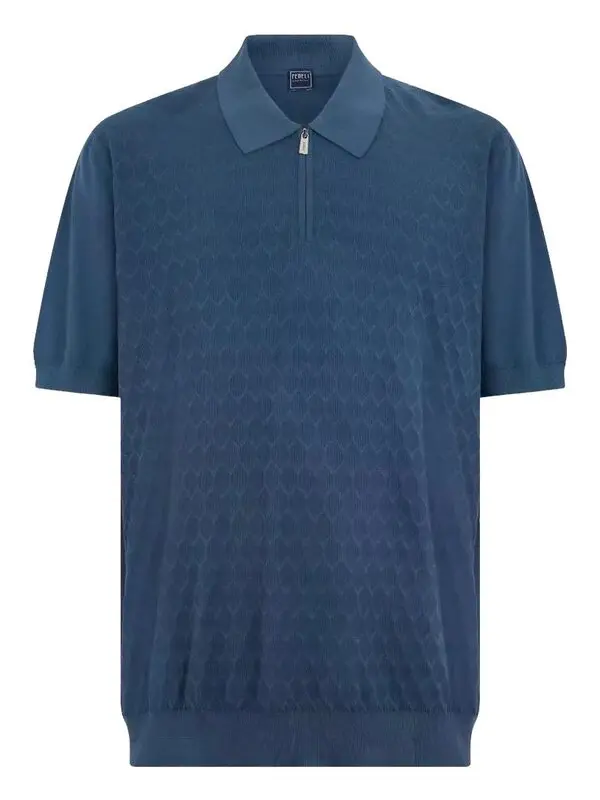 Fedeli Geometric-patterned Zip-fastening Polo Shirt - Blue