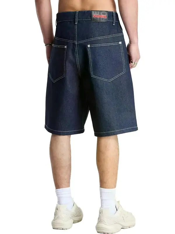 PLEASURES Skull Embroidered Denim Shorts - Blue