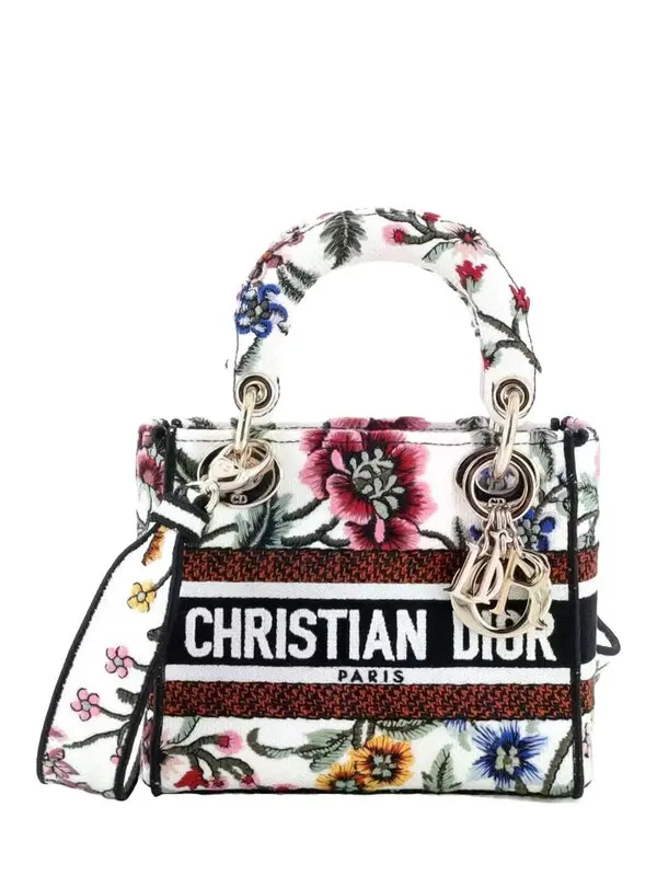 Dior Lady D-lite Bag Embroidered Canvas Mini Satchel - Multicolour