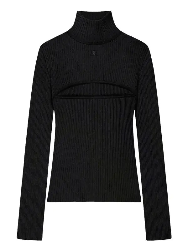 COURREGES Slash-detail Ribbed-knit Sweater - Black