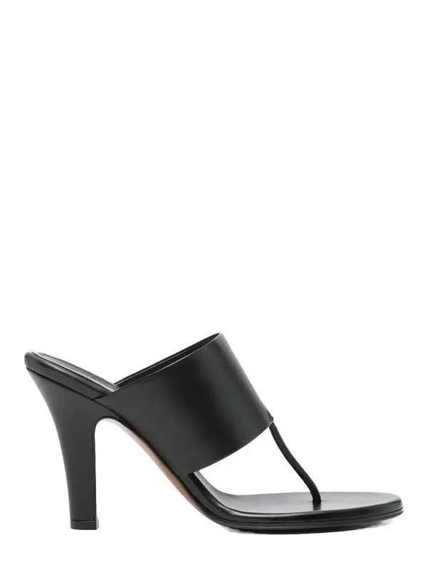 THE ROW Leather Sculpted Heel Thong Sandals - Black