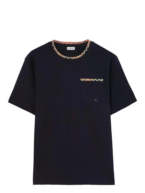 Burberry Check Trim Cotton T-shirt - Blue