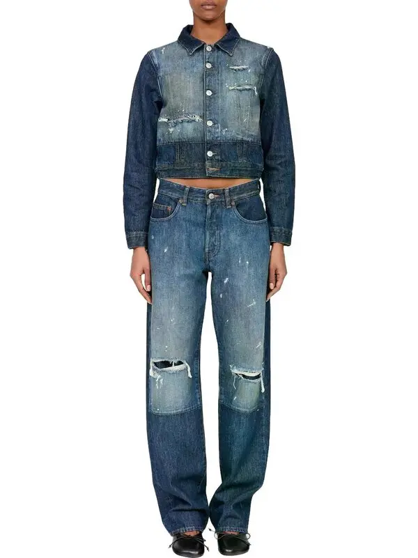 MAISON MARGIELA Cropped Denim Jacket With Distressed Details - Blue