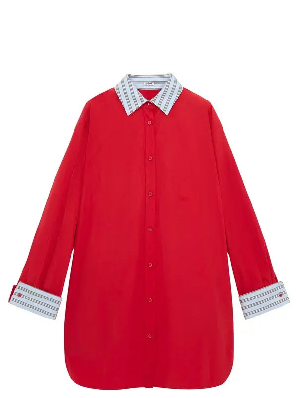 Loewe Stretch-cotton Midi Shirt Dress With Contrasting Trim - Red