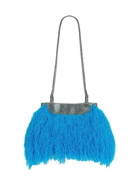 Dries Van Noten Blossom Bag With Fringe And Ruffle Embellishments - Turquoise