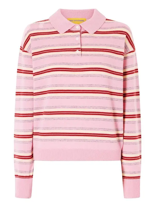 Guest In Residence Collegiate Striped Cashmere Polo Sweater - Pink