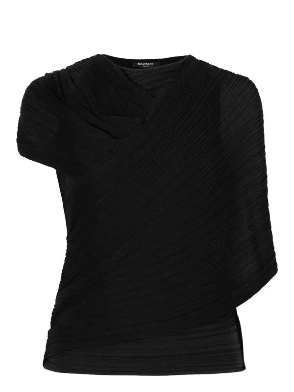 Balmain Draped Ribbed Jersey Blouse - Black