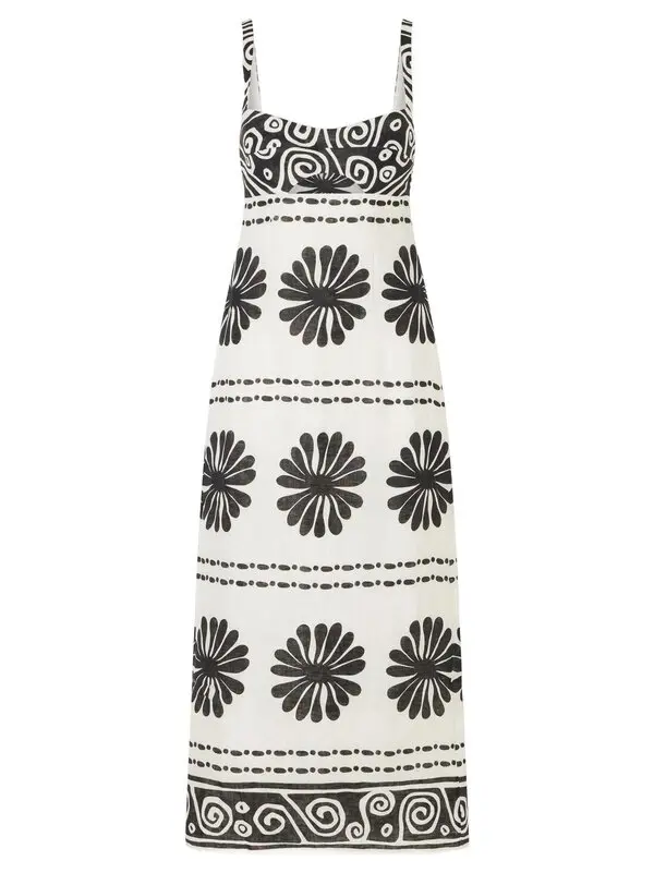 CALA DE LA CRUZ Nara Printed Linen Midi Dress - Neutrals