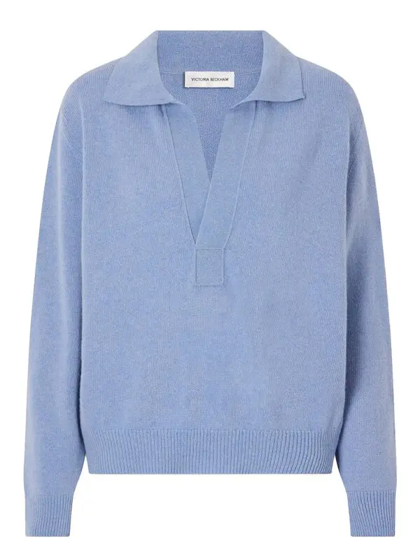 Victoria Beckham Genevieve Wool And Cashmere Polo Sweater - Blue