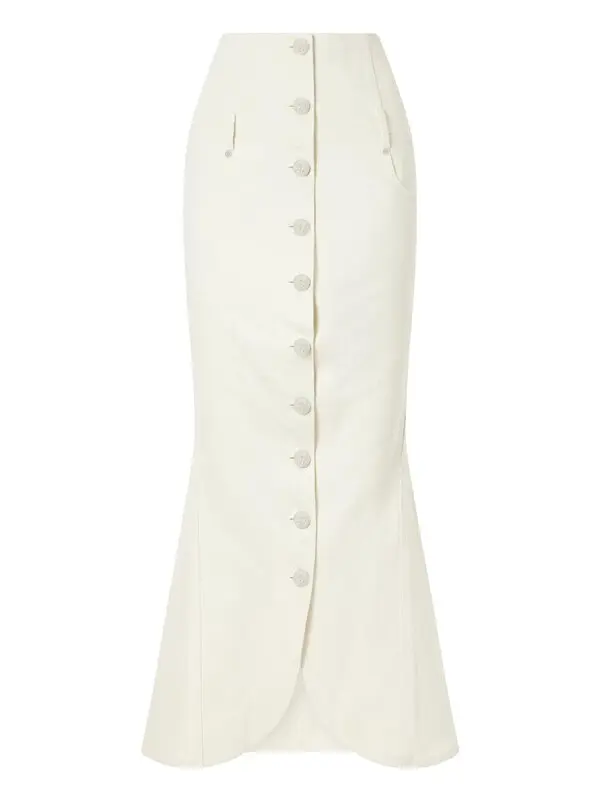 WIEDERHOEFT Embellished Button-front Denim Maxi Skirt - Neutrals